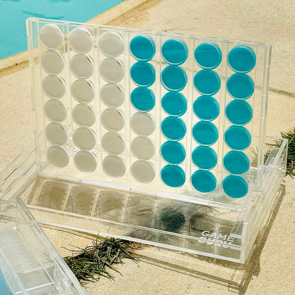 Turquoise x White Acrylic Connect Four – gameguru-eg